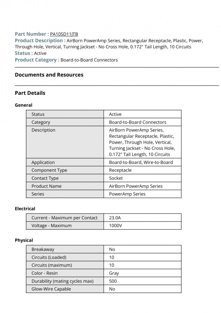 PA10SD11JTB technical document image, page 1