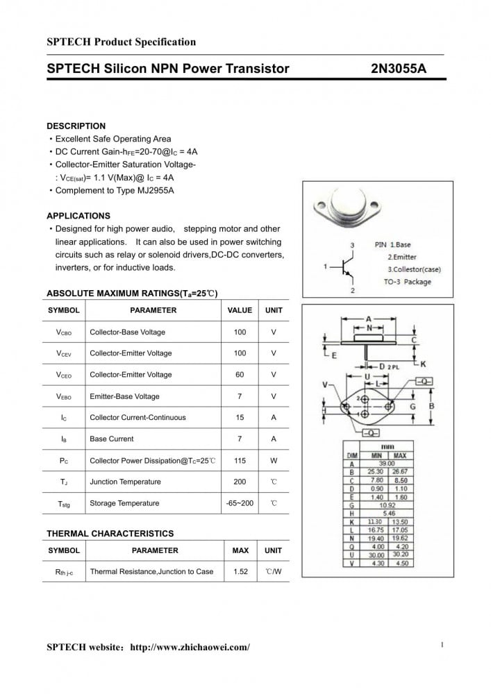 2N3055A datasheet page 1