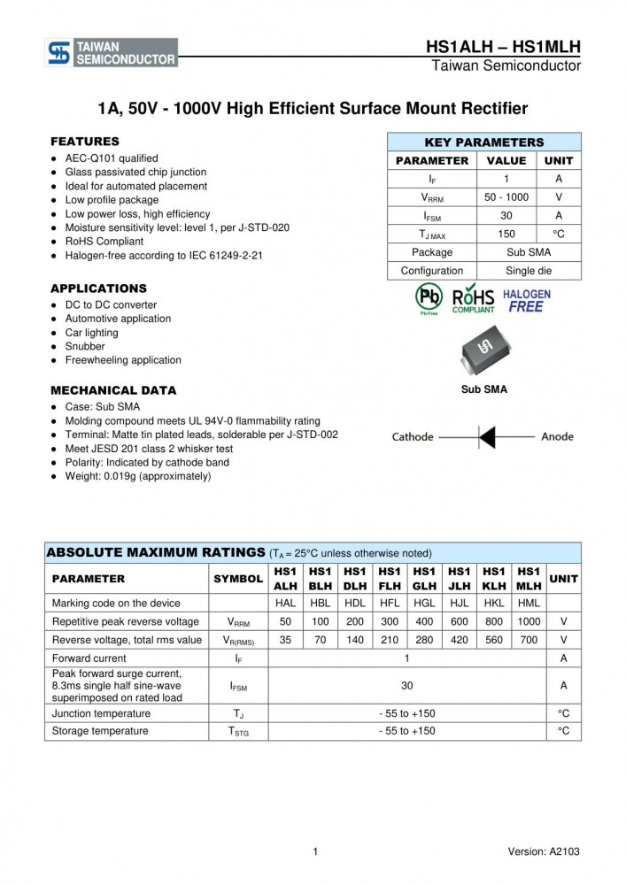 HS1BLH datasheet page 1