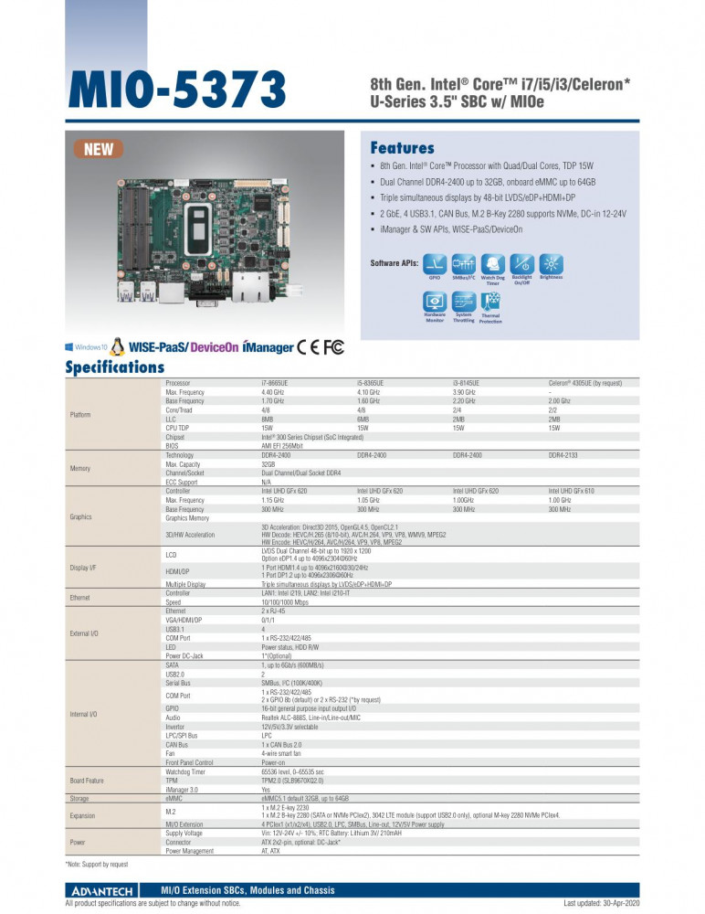 ADVANTECH MIO-5373 technical document page 1