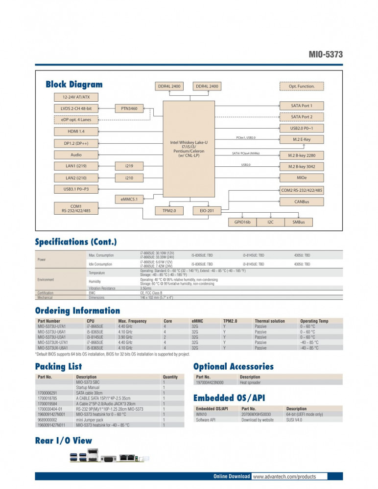 ADVANTECH MIO-5373 technical document page 2