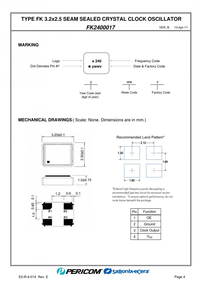 FK2400017 marking and mechanical drawing