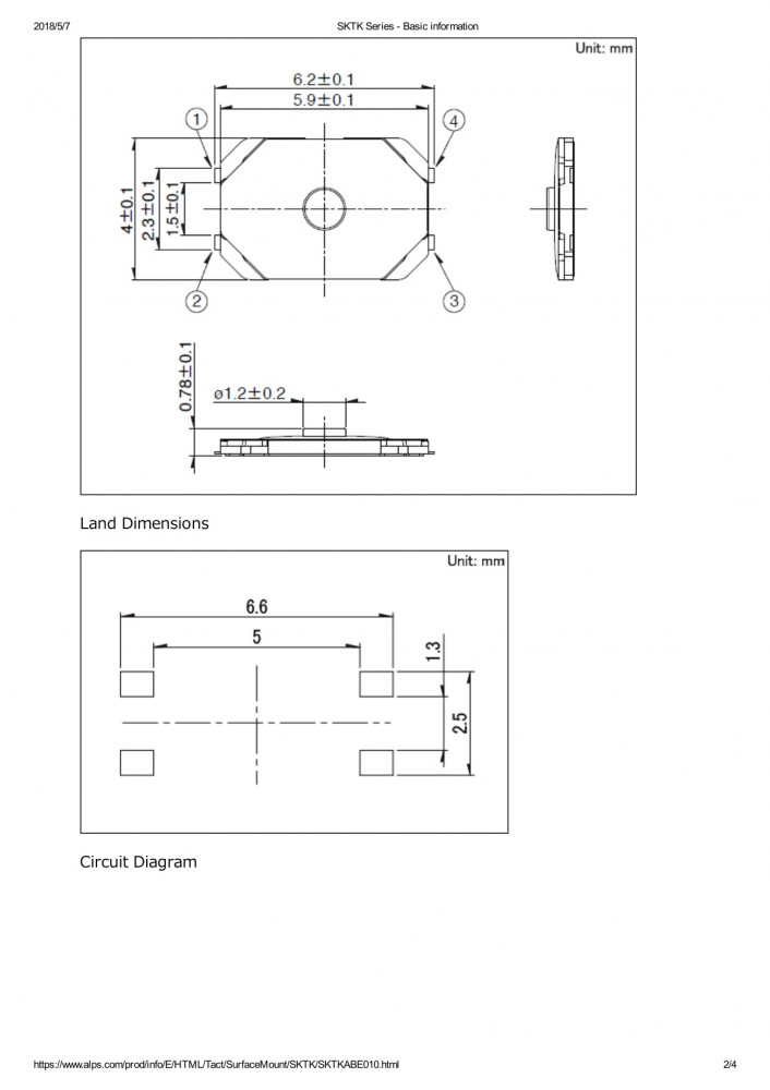 SKTKABE010 recommended land dimensions