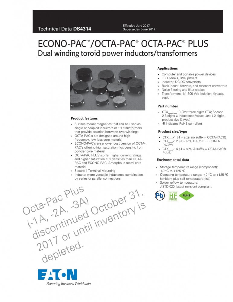 EATON CTX series datasheet page 1