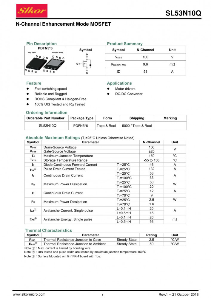 SL53N10Q datasheet page 1