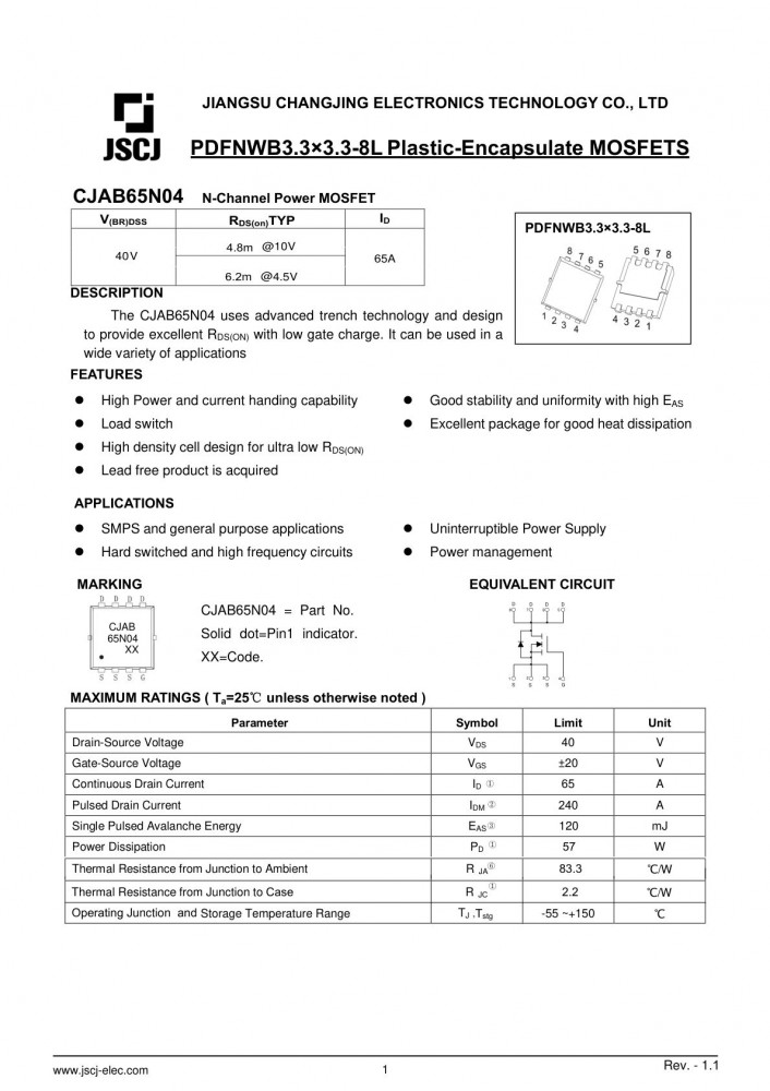 CJAB65N04 datasheet page 1