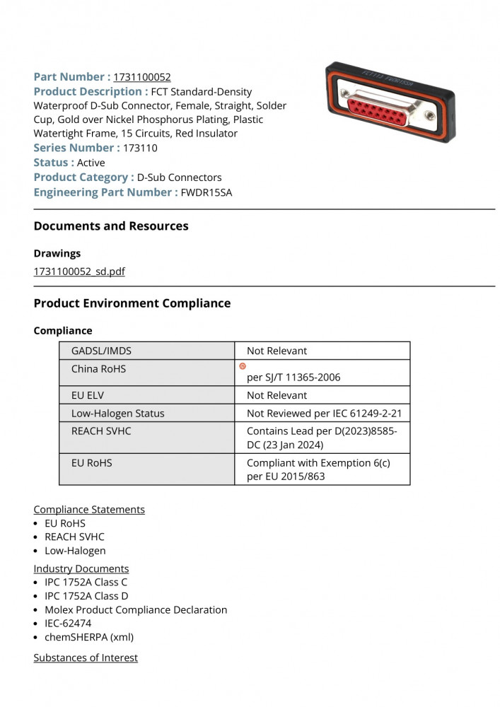 MOLEX 1731100052 drawing page 1