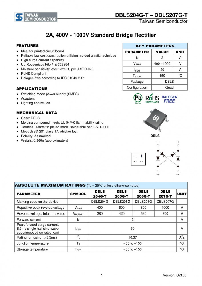 DBLS207G-T datasheet page 1