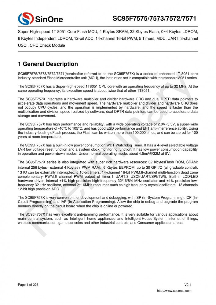 SC95F7572 technical document page 1