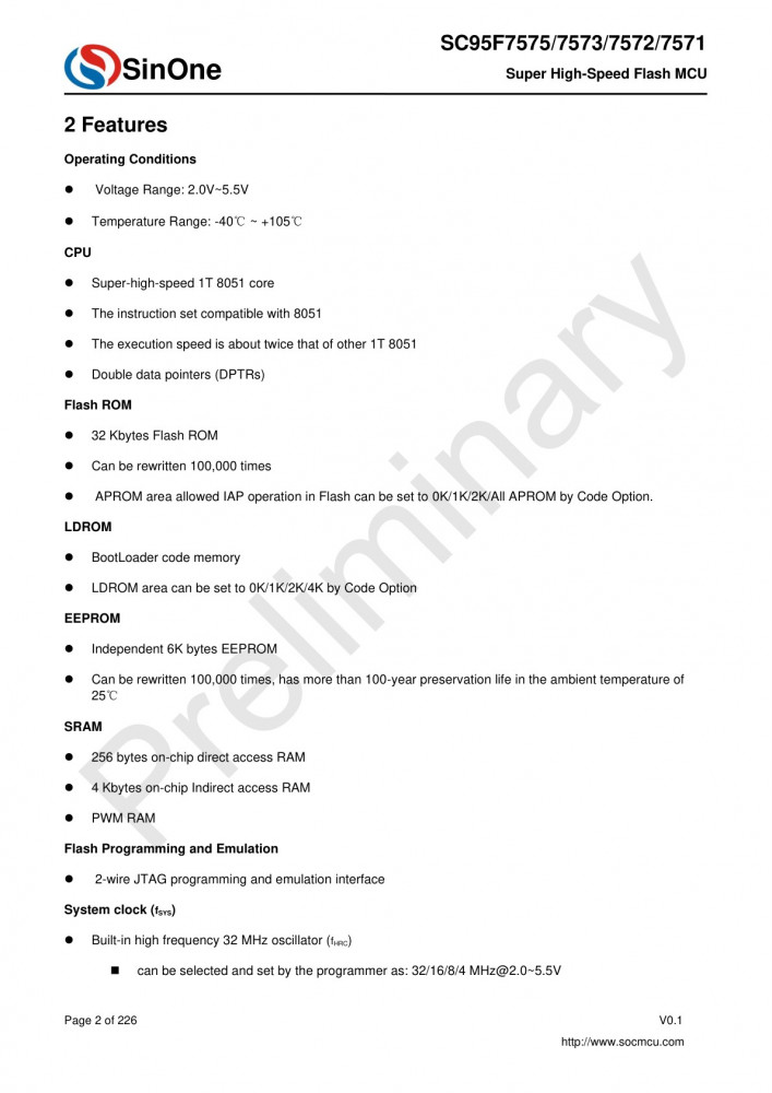 SC95F7572 technical document page 2