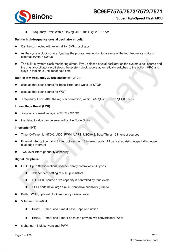 SC95F7572 technical document page 3