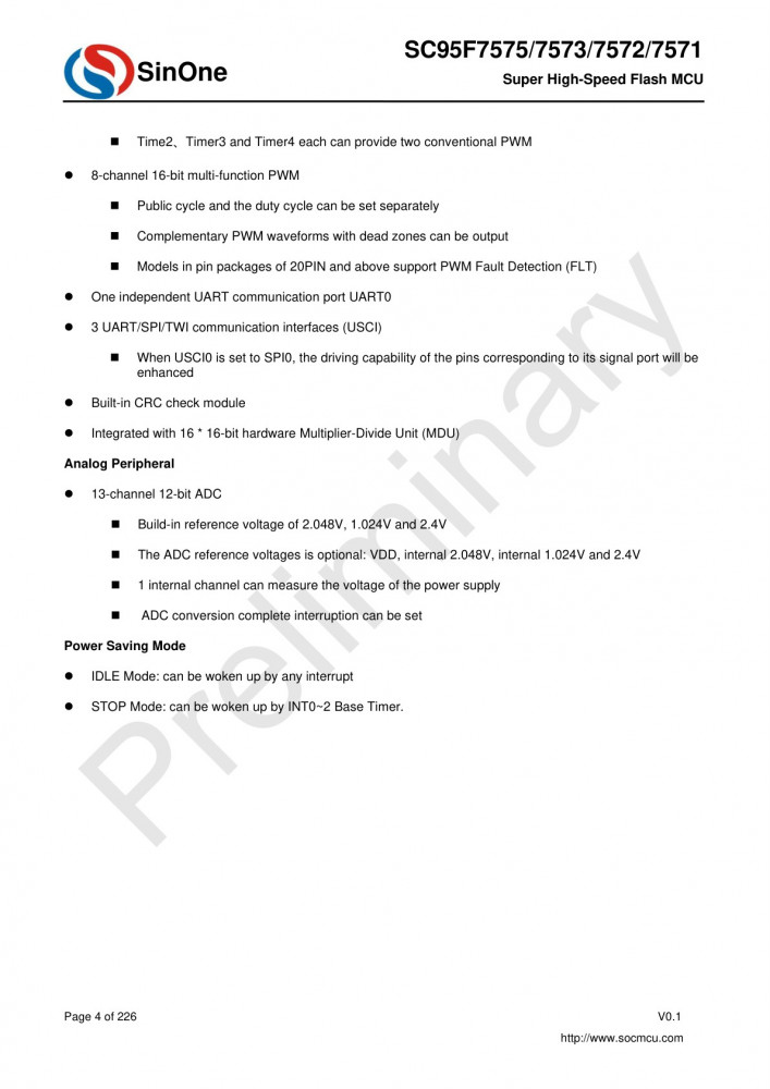 SC95F7572 technical document page 4
