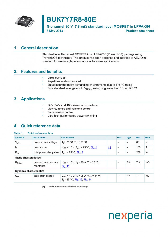 BUK7Y7R8-80EX datasheet page 1