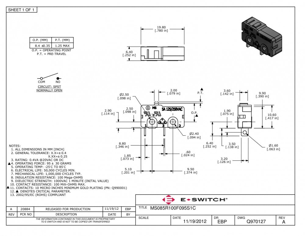 MS085R100F095S1C technical drawing page