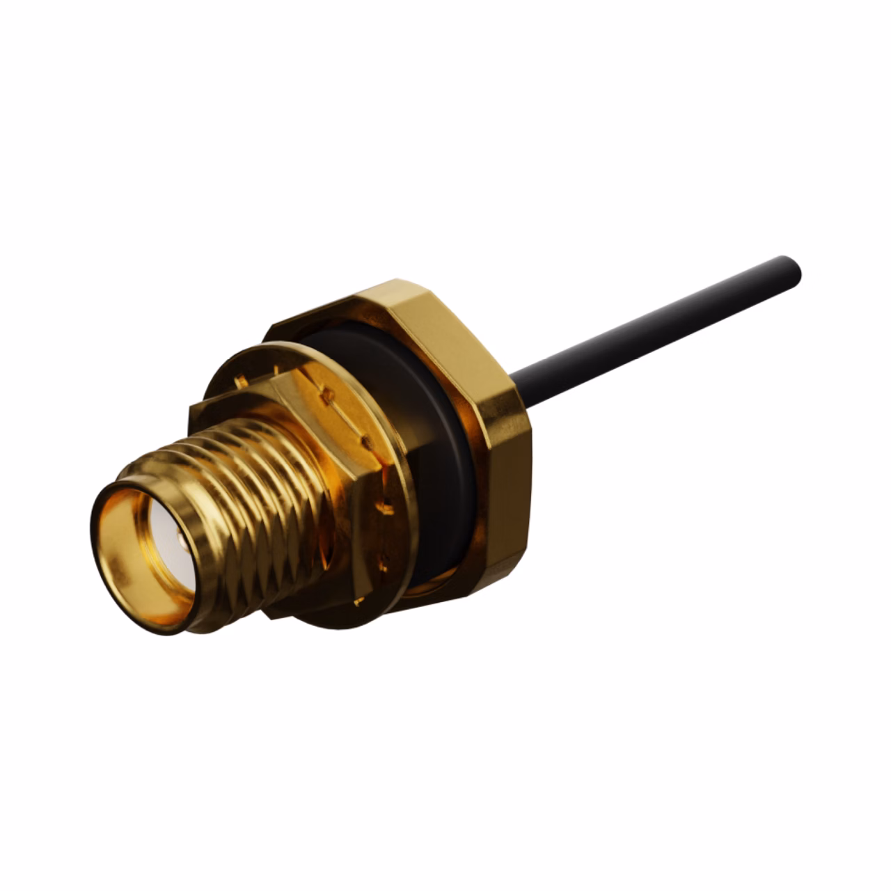 SMA Jack, Straight, Bulkhead, Temp-Flex 100671086 Cable, Nut and Lockwasher Included, Stainless Steel, Gold (Au) Plated, One Piece Per Bag, 50 Ohms for sale