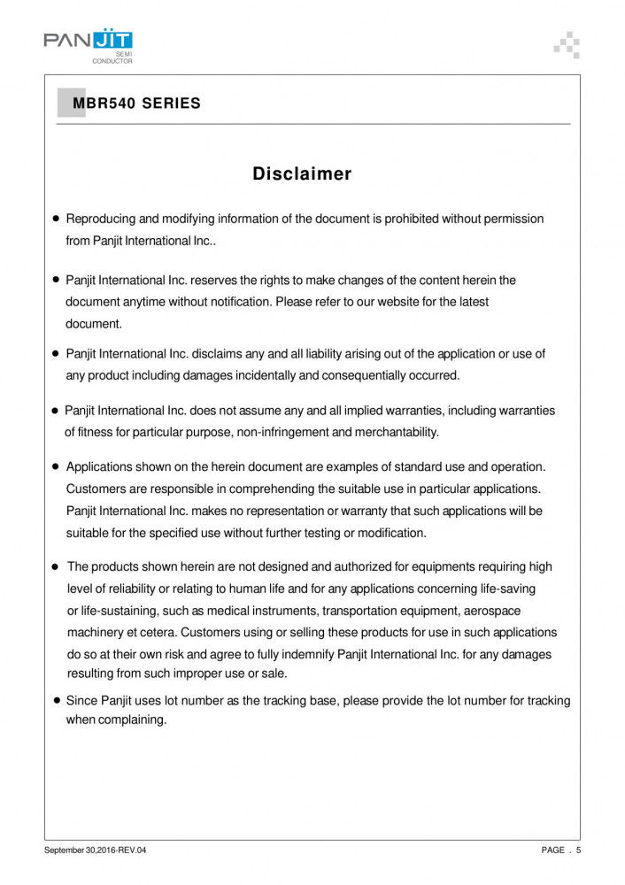 PANJIT MBR540 series datasheet page 5