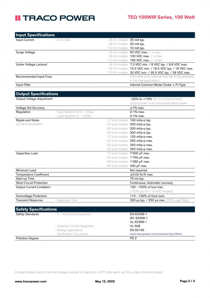 TEQ 100WIR technical document page 2