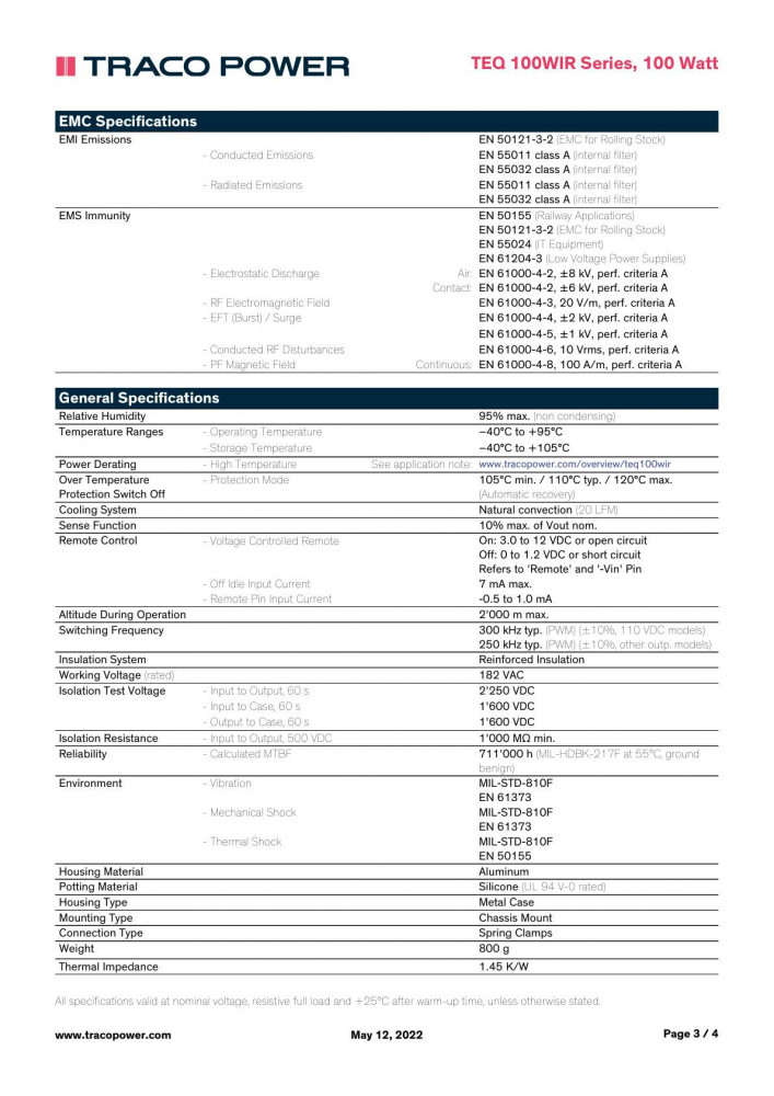 TEQ 100WIR technical document page 3