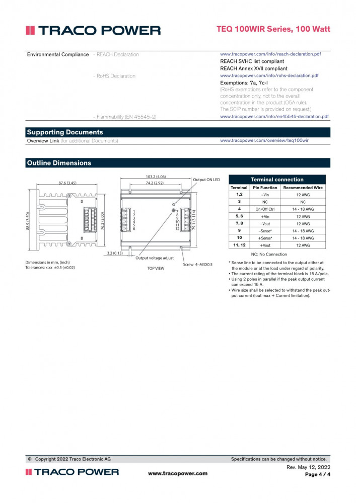 TEQ 100WIR technical document page 4