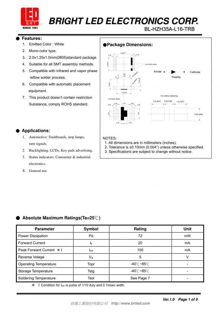 BL-HZH35A-L16-TRB datasheet page 1
