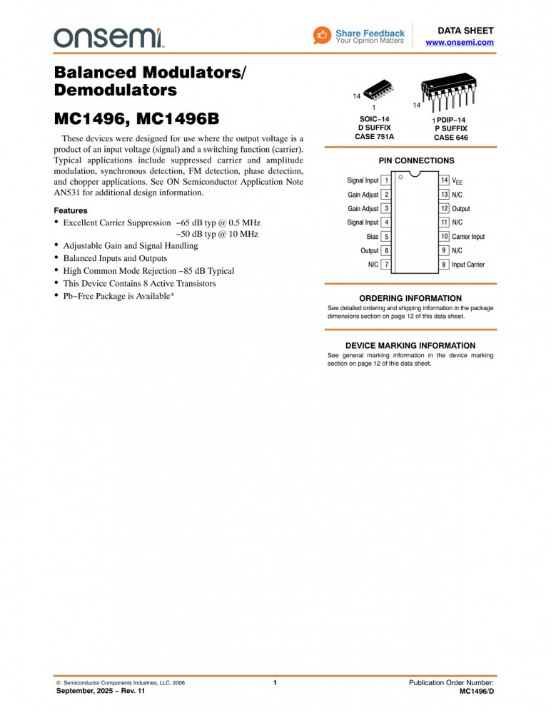 MC1496B datasheet page 1