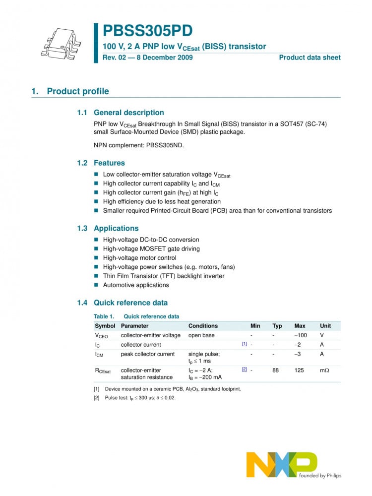 PBSS305PD datasheet page 2