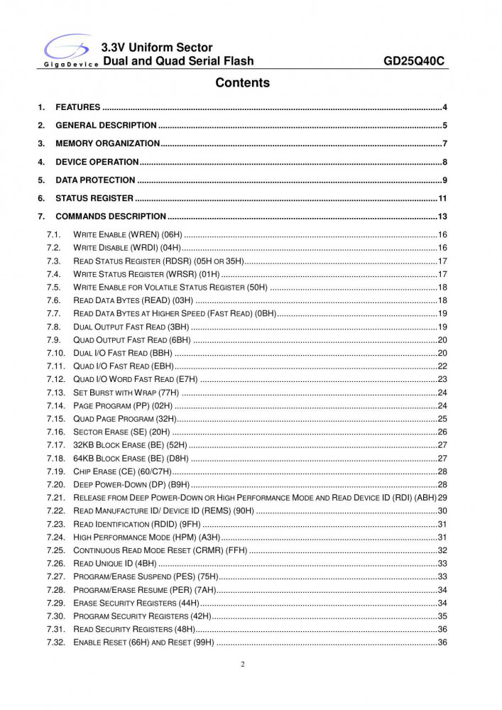 GD25Q40C datasheet page 2