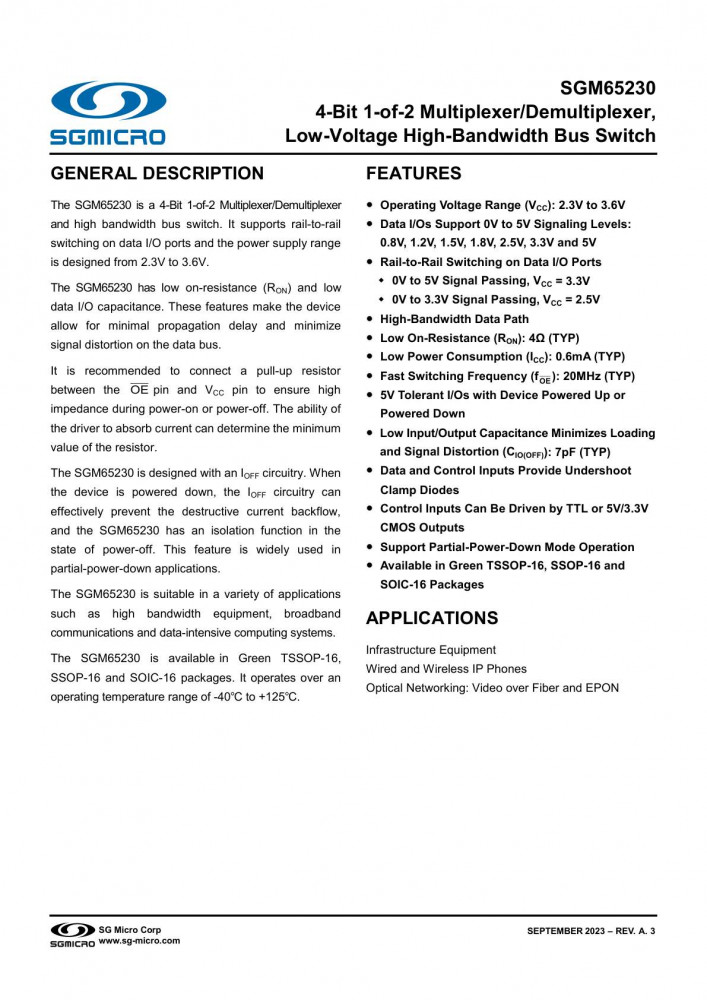 SGM65230 datasheet page 1