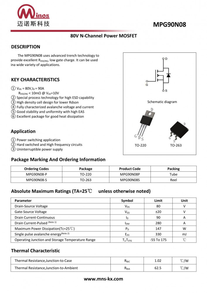 MPG90N08P datasheet page 1