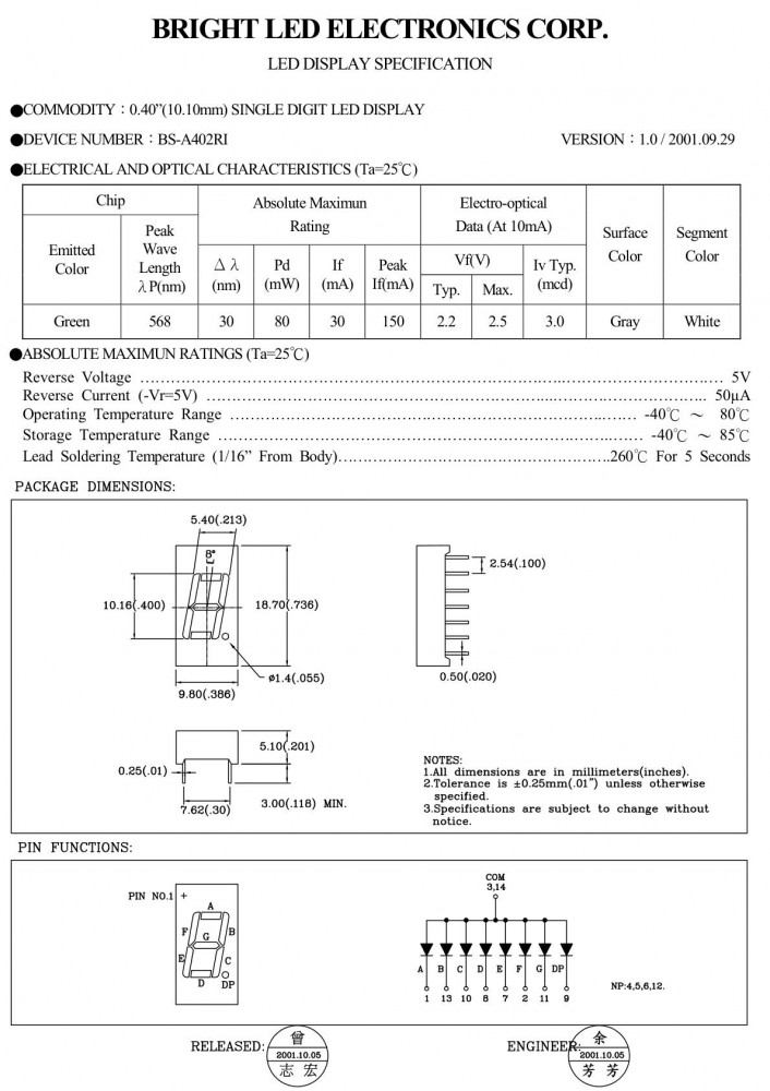 BS-A402RI datasheet page 1