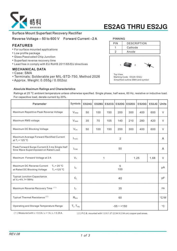 ES2AG datasheet page 1