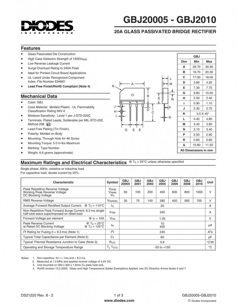GBJ2002-F datasheet page 1