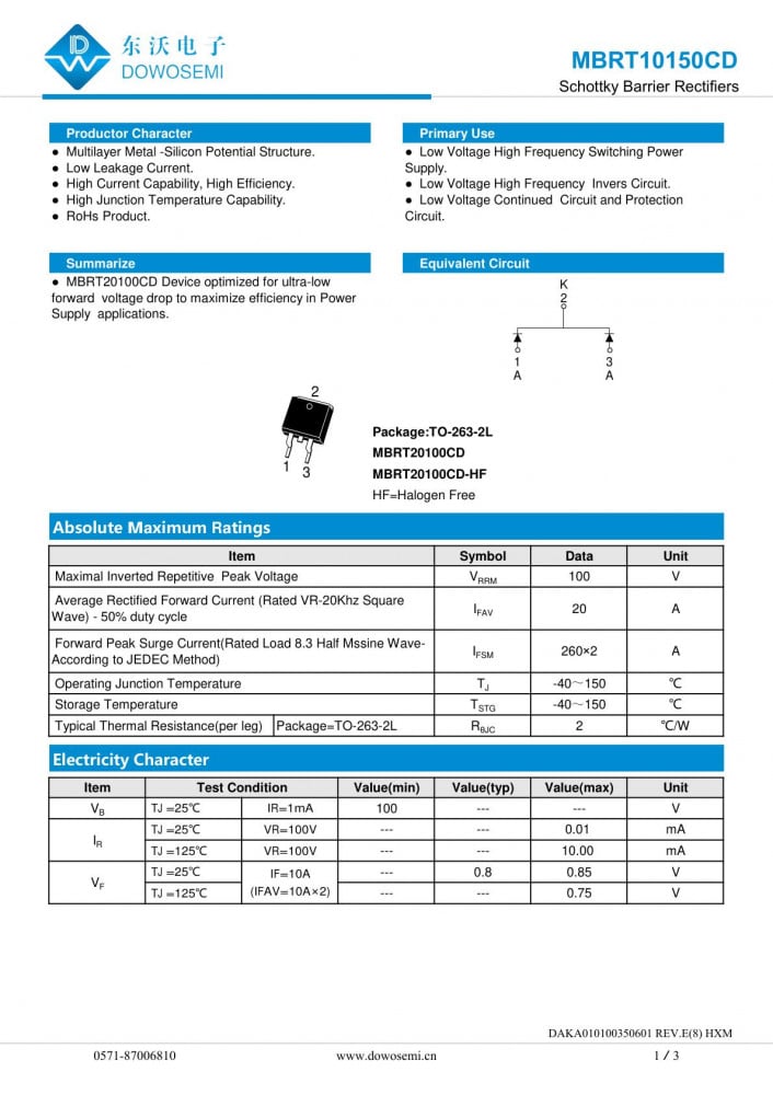 MBRT20100CD datasheet page 1