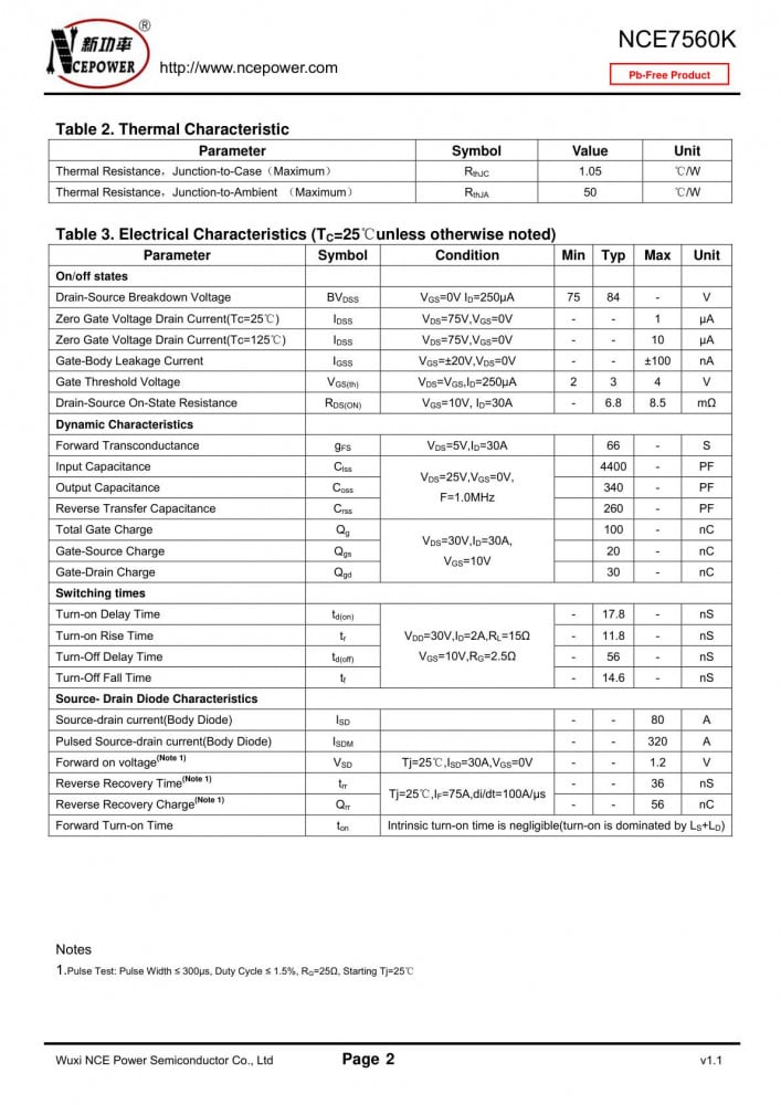 NCE7560K datasheet page 2