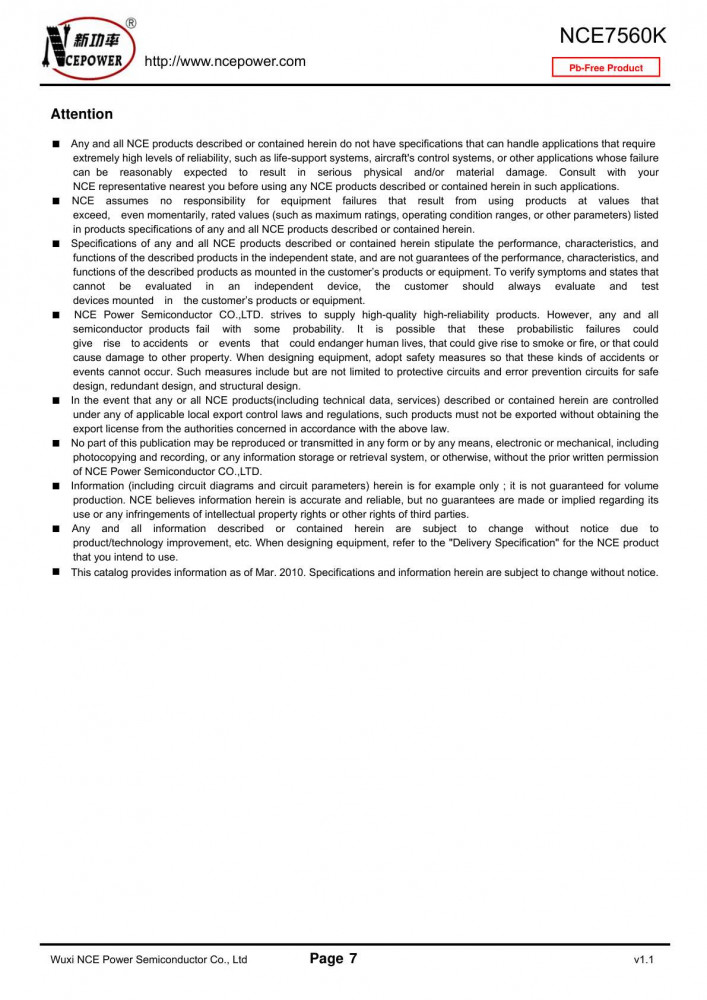 NCE7560K datasheet page 7