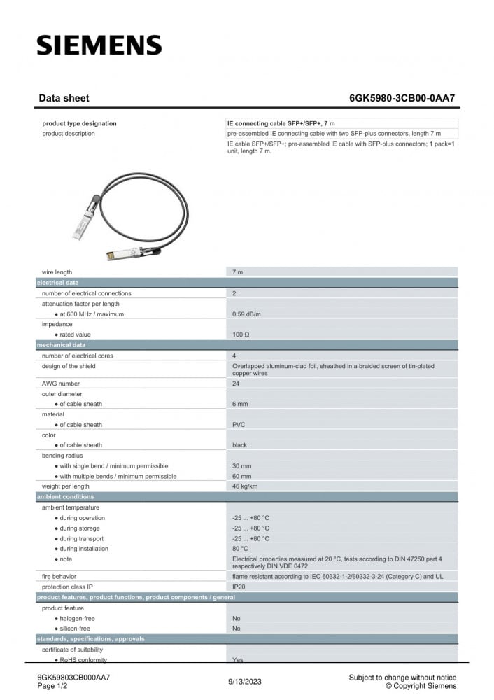 SIEMENS 6GK59803CB000AA7 datasheet page 1
