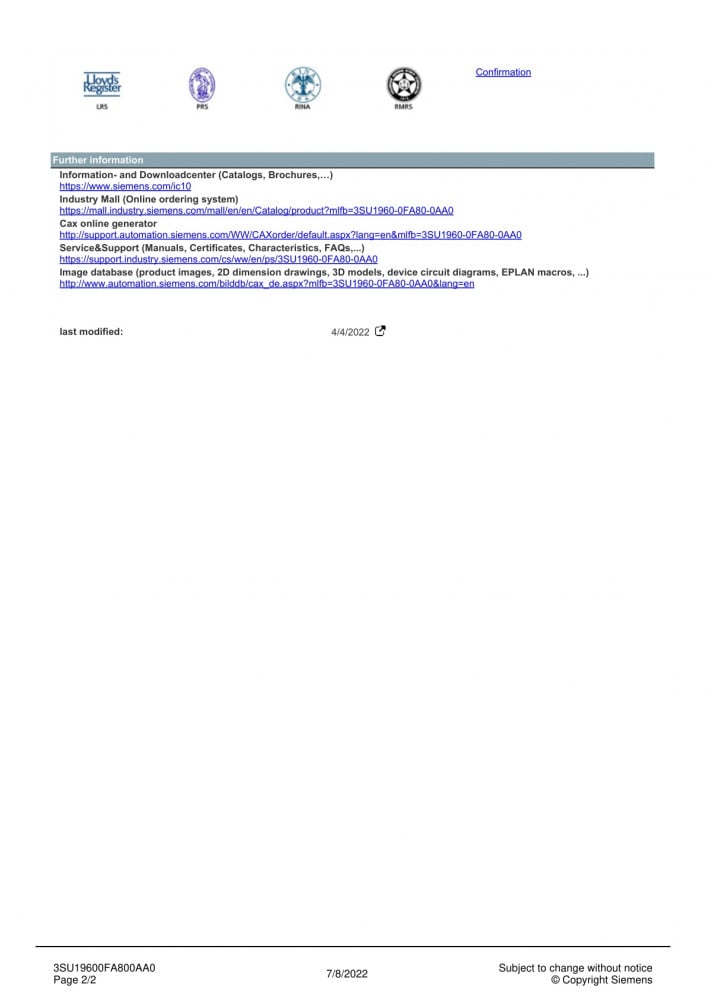 SIEMENS 3SU19600FA800AA0 technical document page 2