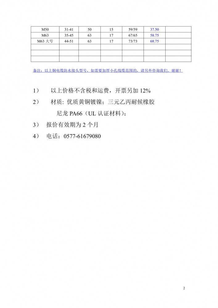 QNE cable gland technical document page 2