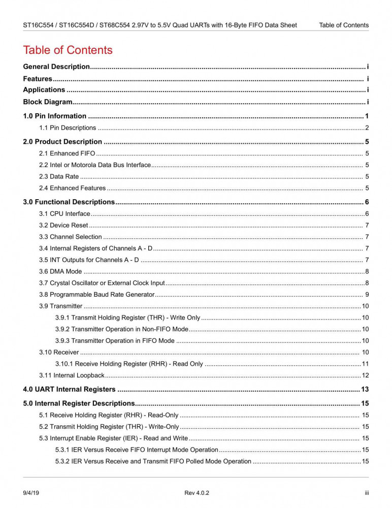 ST16C554D datasheet page 3
