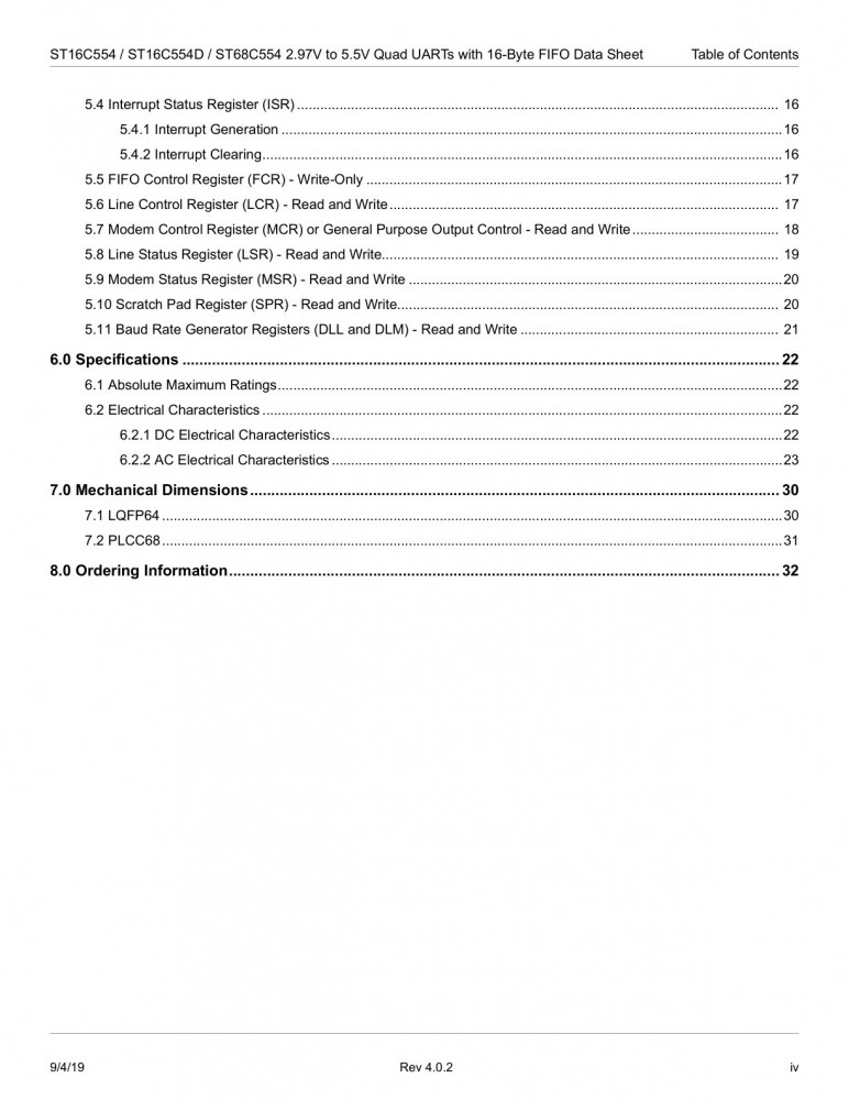 ST16C554D datasheet page 4