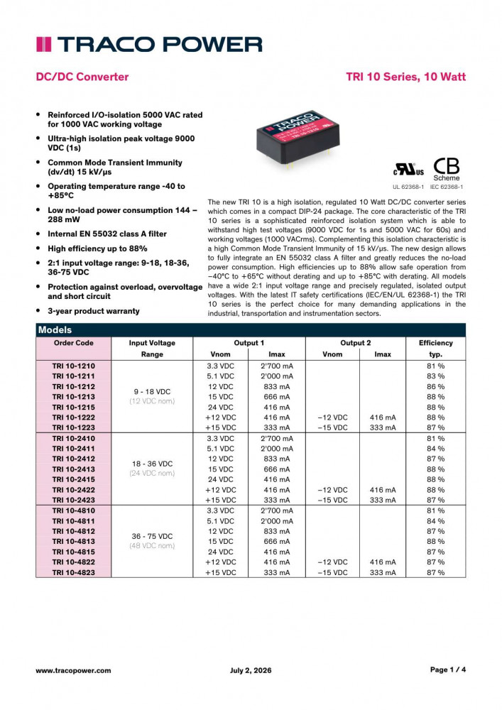 TRI 10 series document preview, page 1