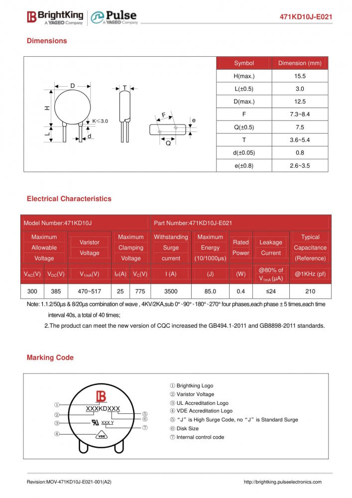 Brightking MOV datasheet page 2