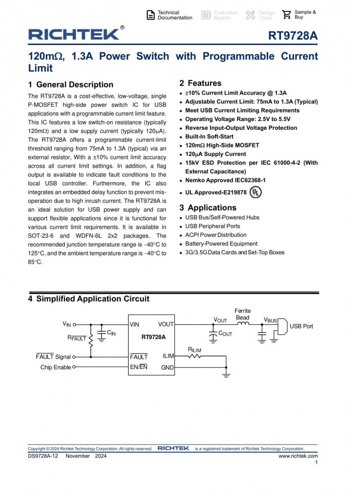 RT9728A datasheet page 1