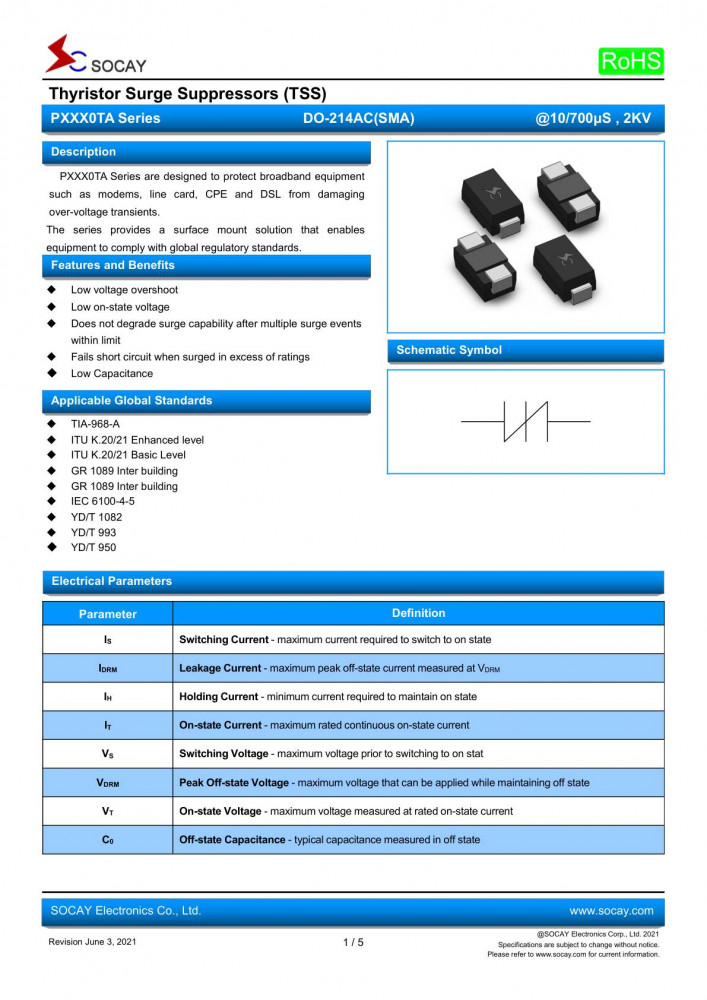 SOCAY P3500TA datasheet page 1