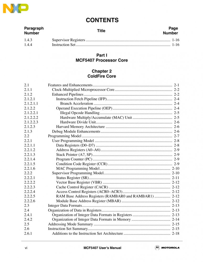 MCF5407 documentation page 6