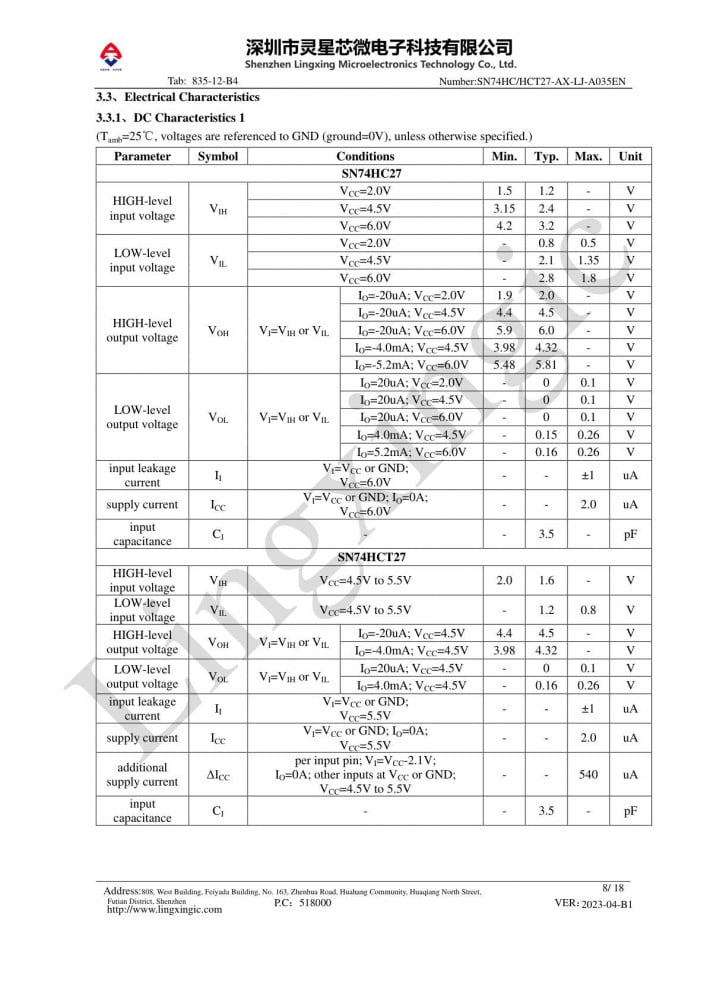 SN74HC27 datasheet page 8