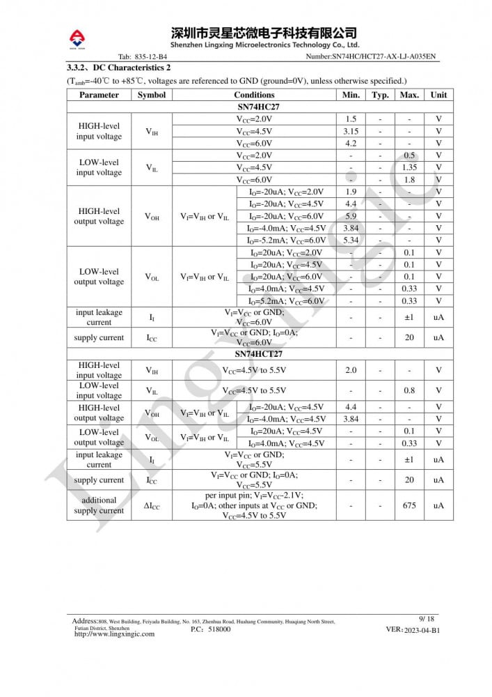 SN74HC27 datasheet page 9