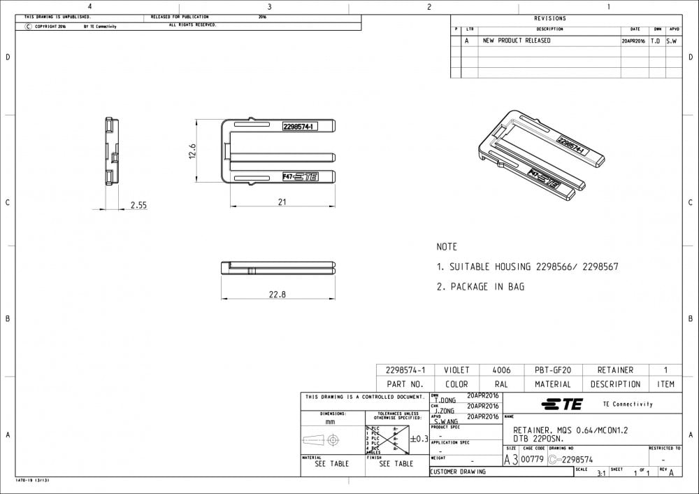 TE Connectivity 2298574-1 technical drawing preview