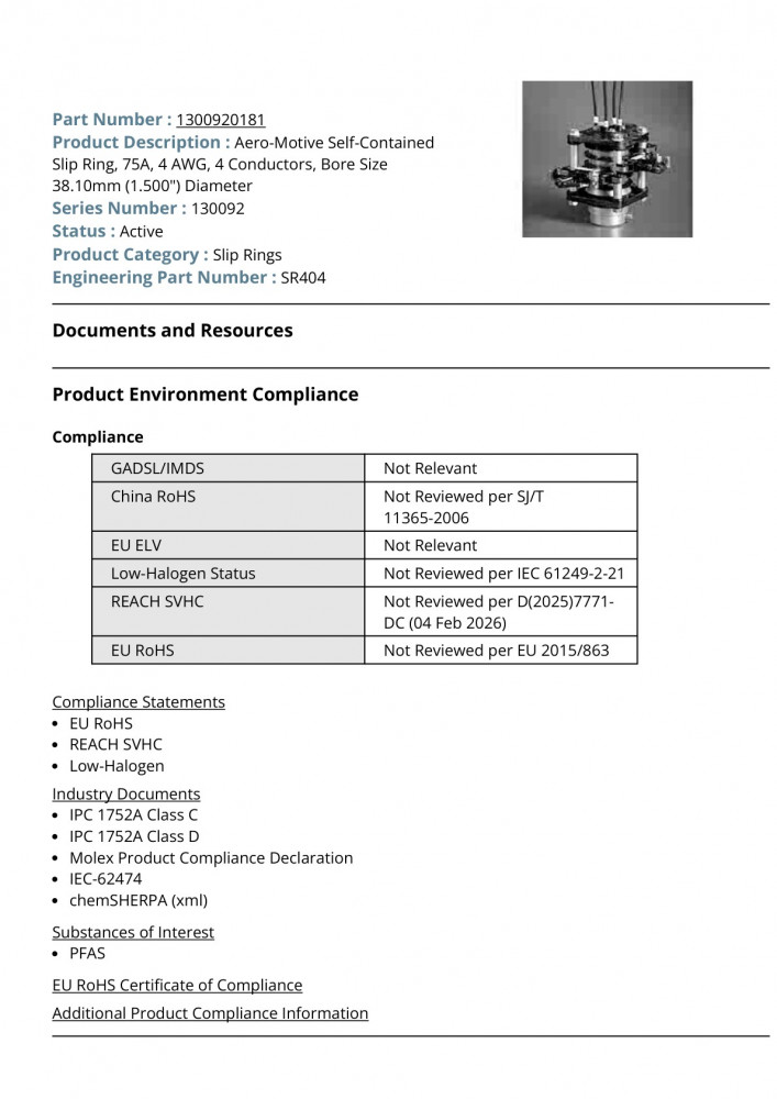 MOLEX 1300920181 product document image, page 1