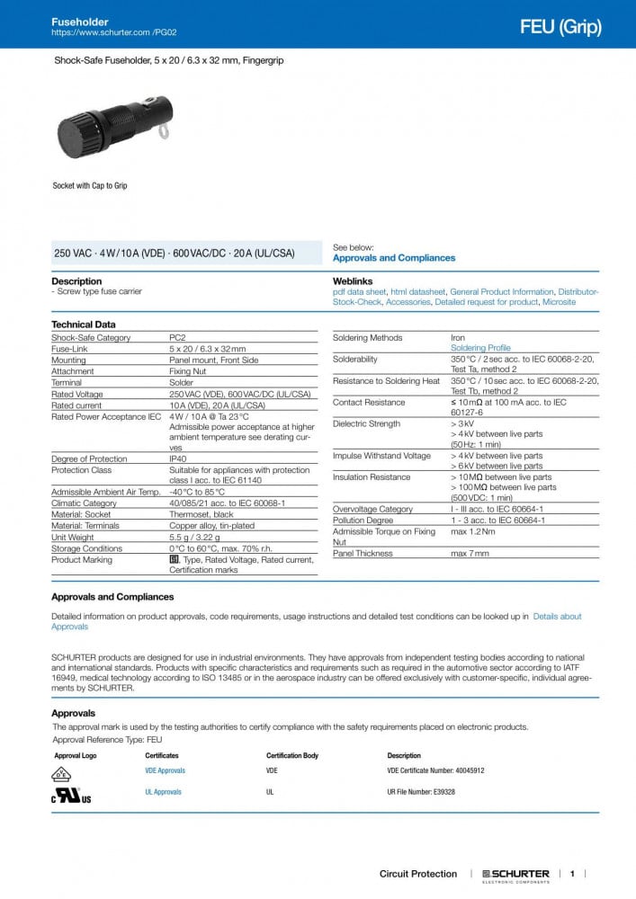 SCHURTER 0031.1803 datasheet page 1